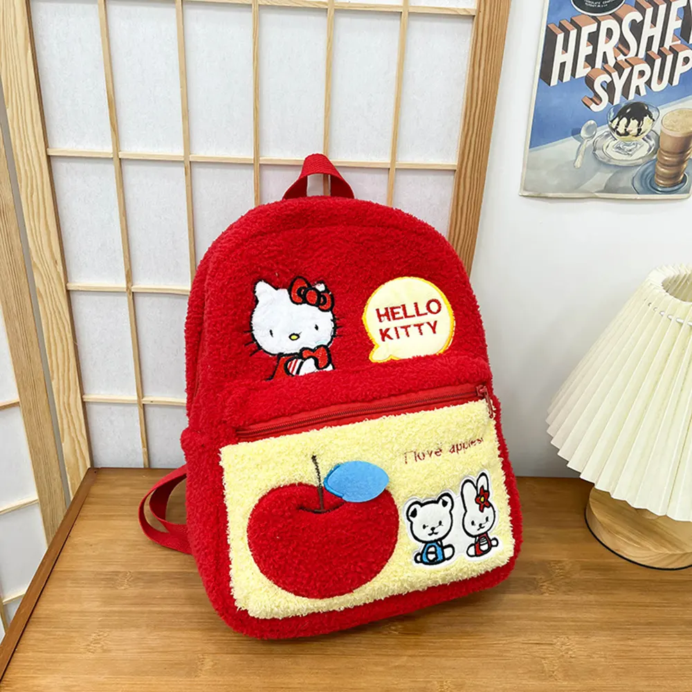 Cute Cartoon Hello Kitty Theme Plush Backpack Bag - Flomz